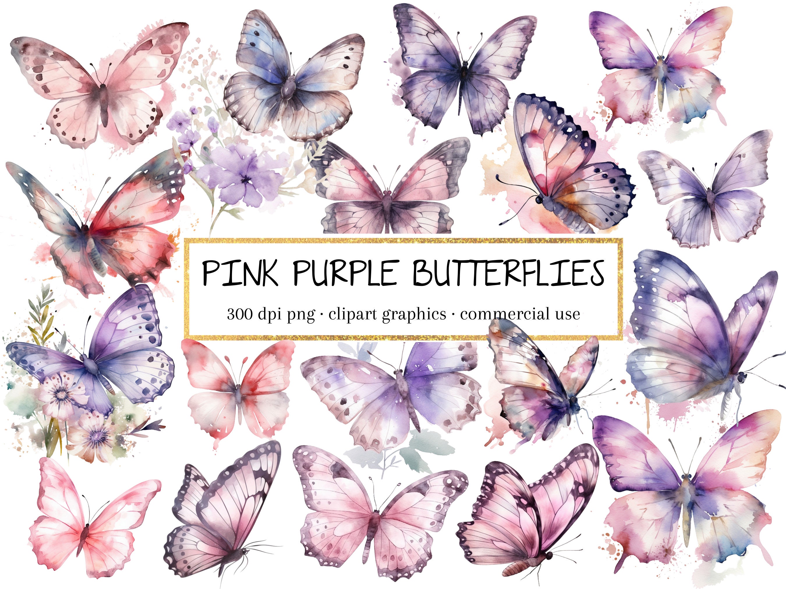 Watercolor Clipart Butterfly, Pink Butterfly Clipart, Purple Butterfly ...