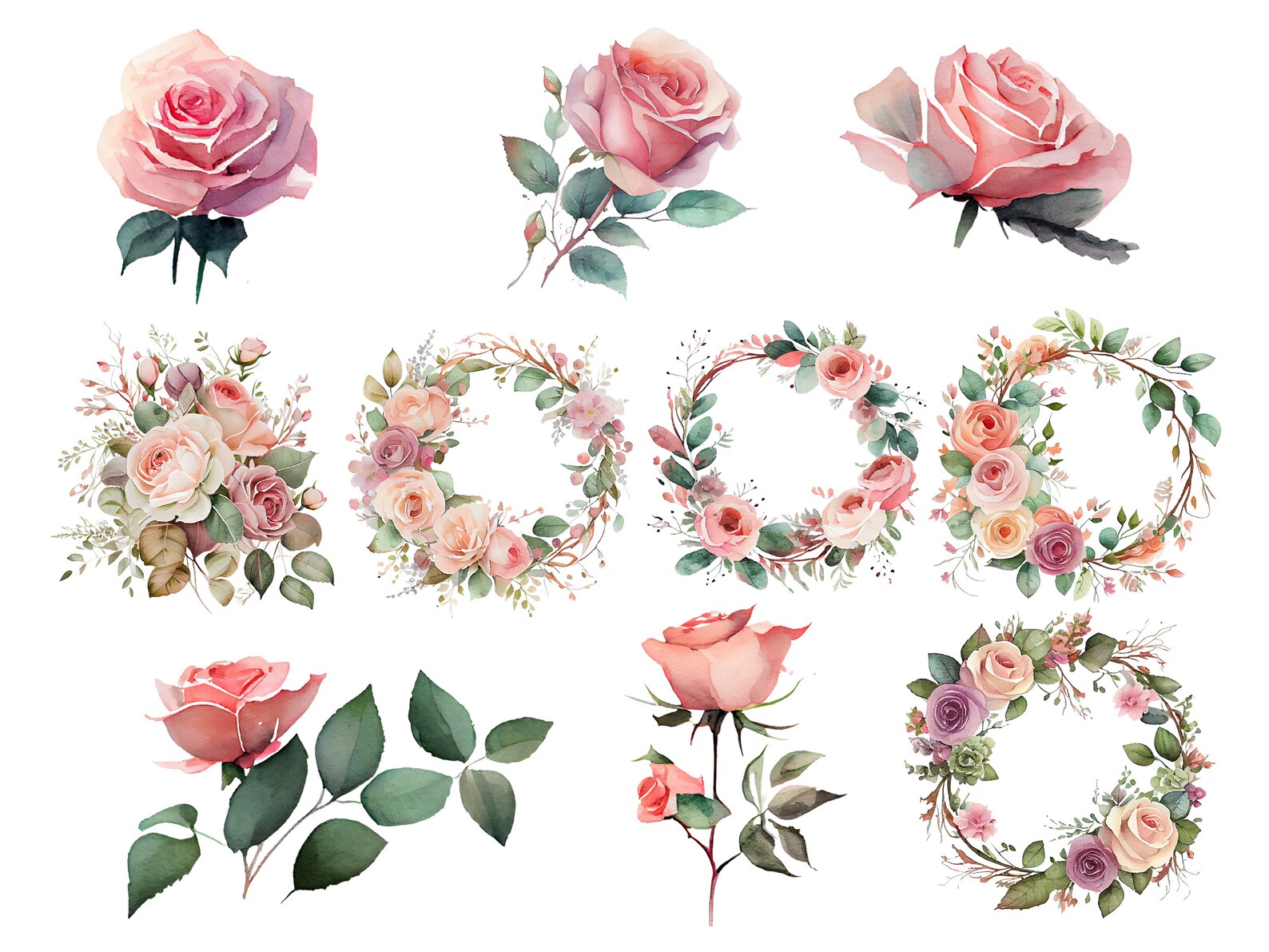 Pink Rose Clipart, Pink Rose Watercolor, Pink Rose Clip Art, Pink Rose ...