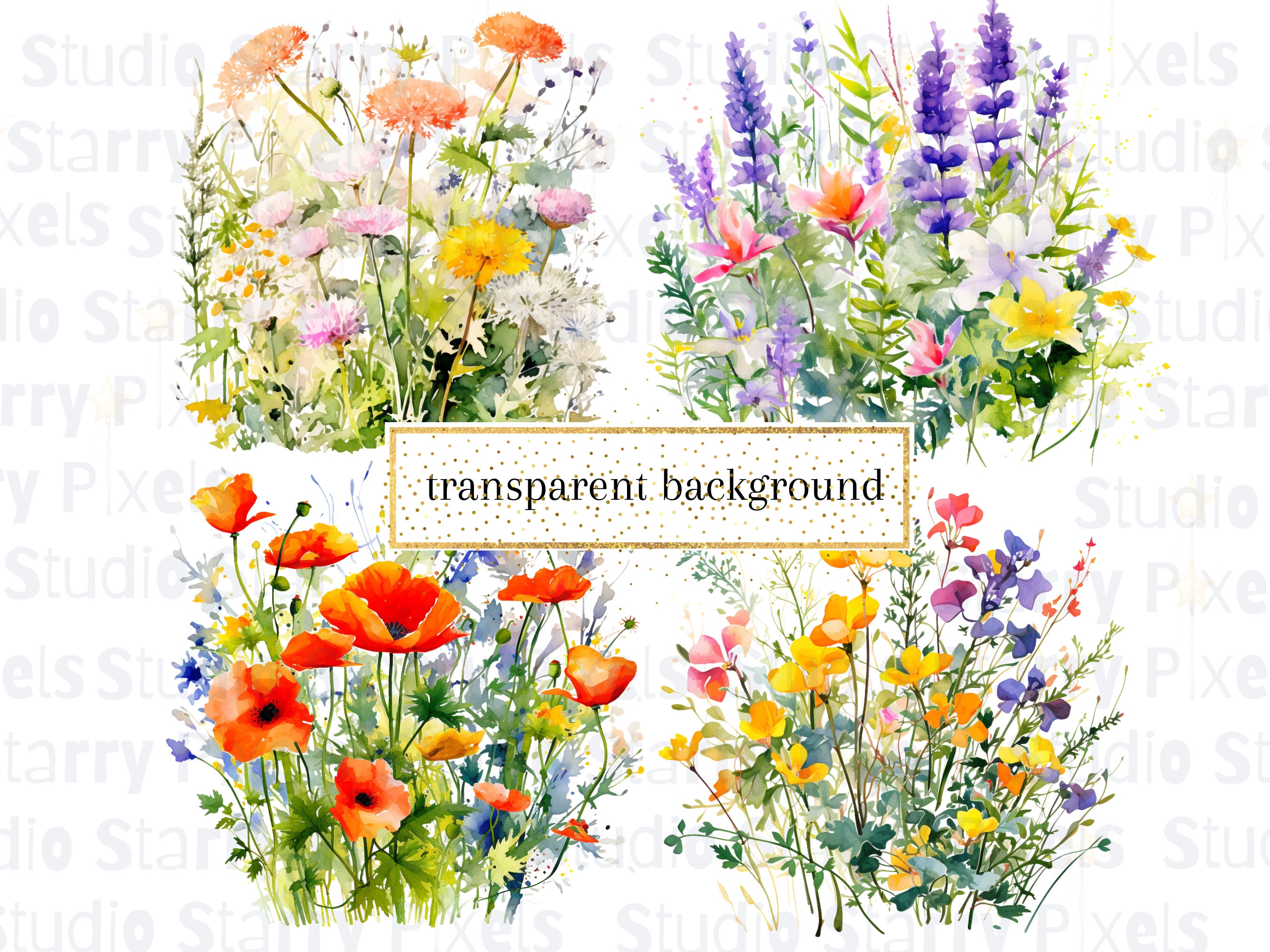 Bright Meadow Flowers Clipart Wildflower Floral Clip Art - Etsy