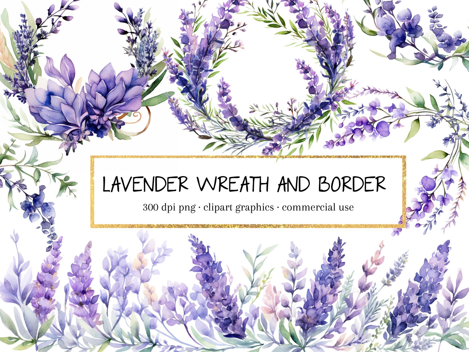 Watercolor Lavender Wreaths, Lavender Clipart, Floral Frame PNG ...