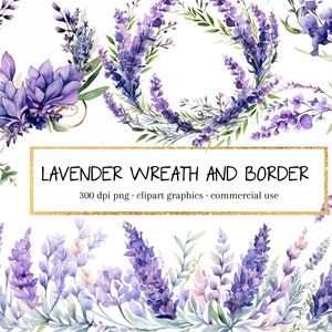 Watercolor Lavender Wreaths, Lavender Clipart, Floral Frame PNG ...