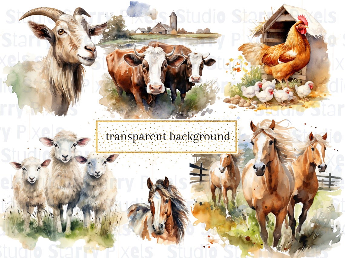 Farm Animals Clipart Watercolor, Farm Animals PNG, Farm Watercolor ...