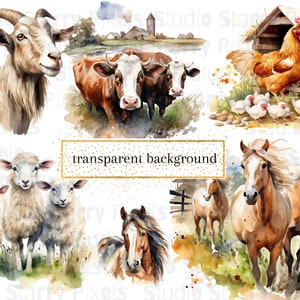 Farm Animals Clipart Watercolor, Farm Animals PNG, Farm Watercolor ...
