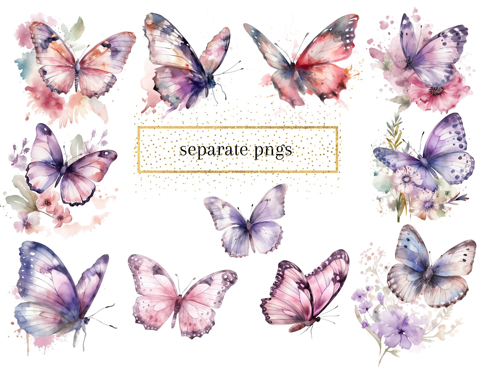 Watercolor Clipart Butterfly, Pink Butterfly Clipart, Purple Butterfly ...