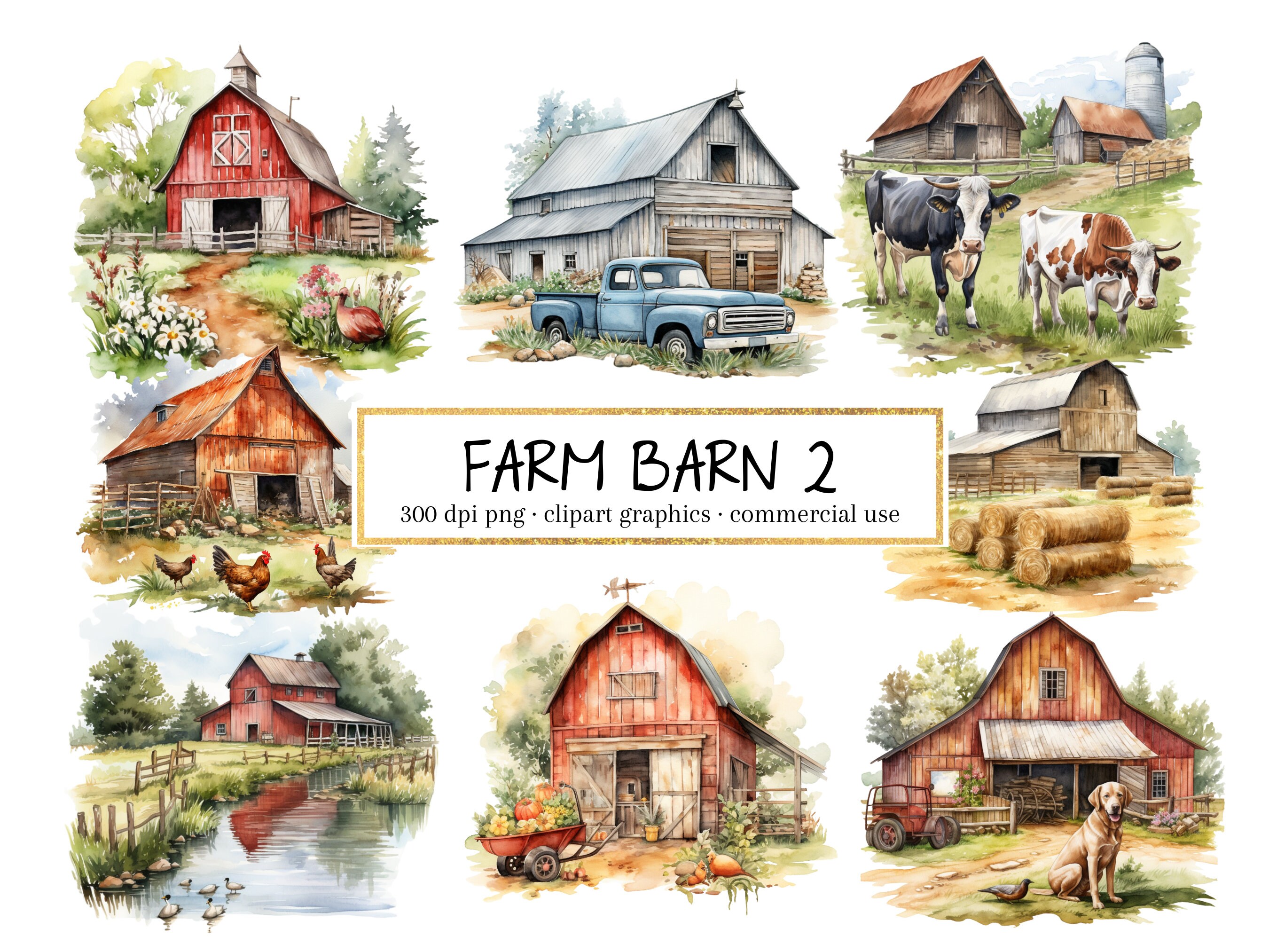 Farm Barn Clipart Watercolor, Farmhouse Clipart, Farmhouse Clip Art ...