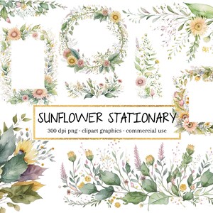 Watercolor Sunflower Frame and Border, Sunflower Wreath Clipart ...