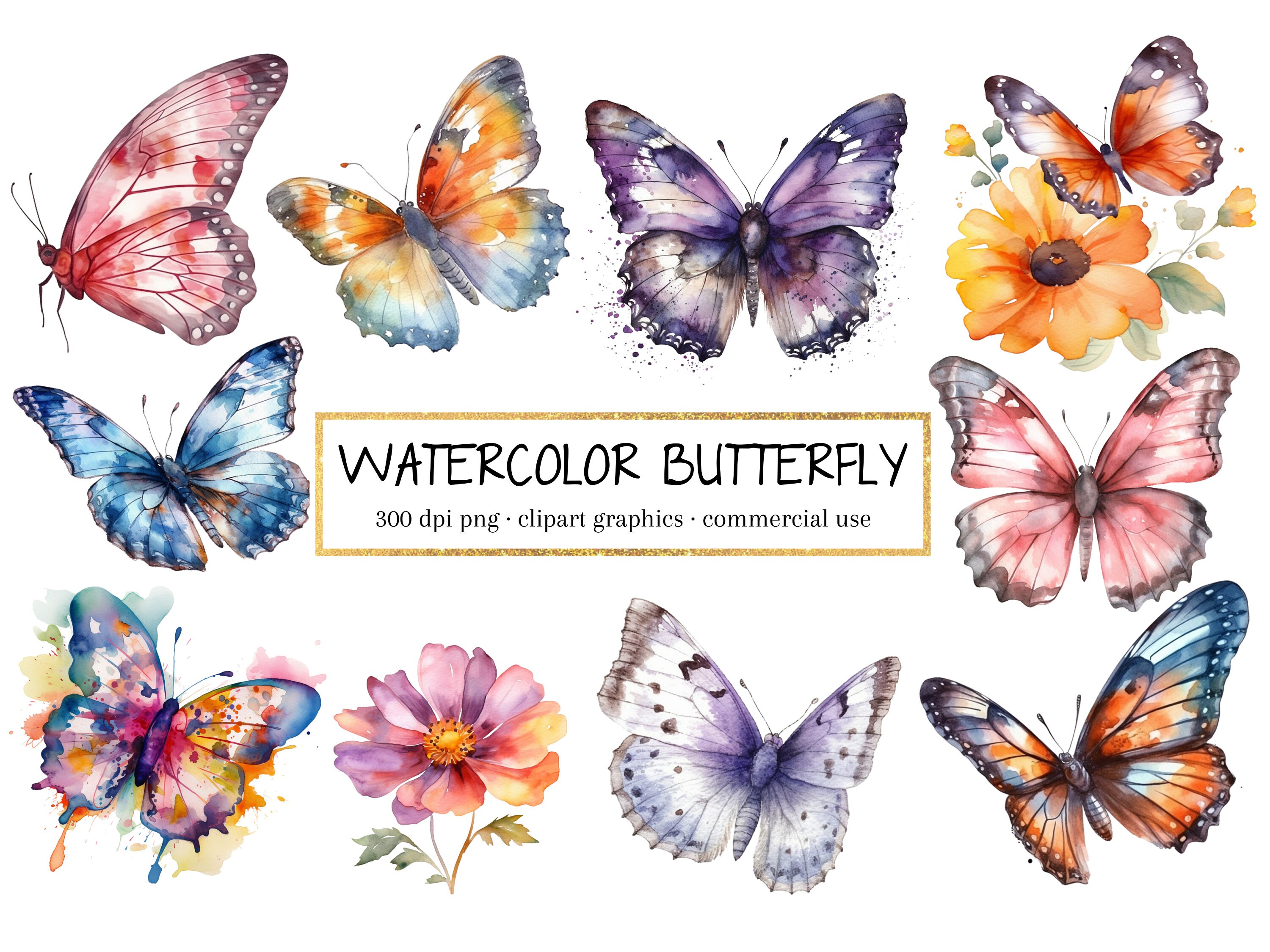 Butterfly Clipart Bundle, Watercolor Butterfly Clipart, Butterfly ...