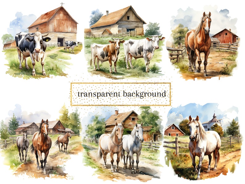 Farm Animal Clipart, Farm Animal PNG, Cow Clipart, Horse Clipart, Horse ...