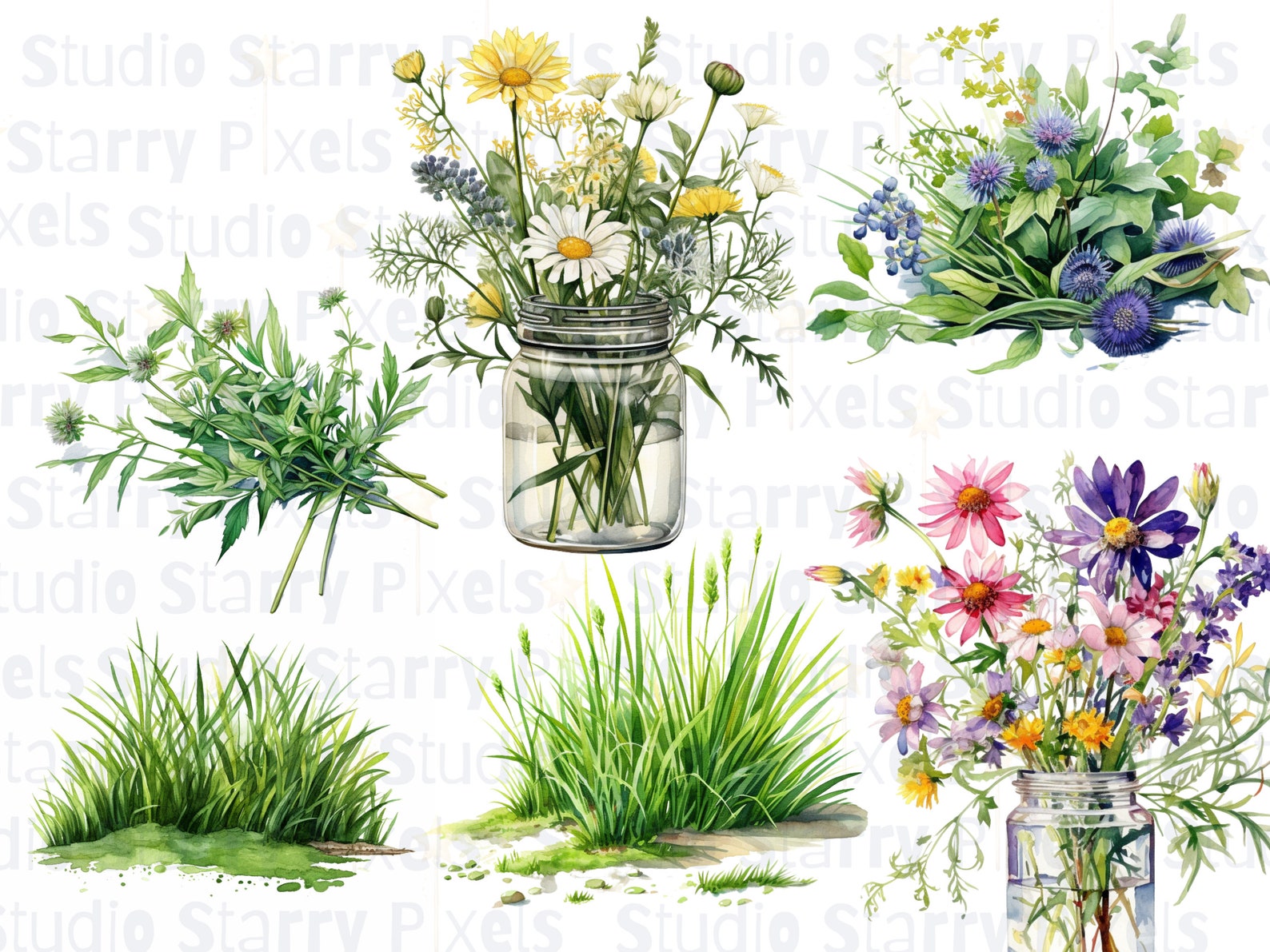 Wildflowers Clipart, Wild Flower Clip Art, Wildflower Bunch PNG, Floral ...