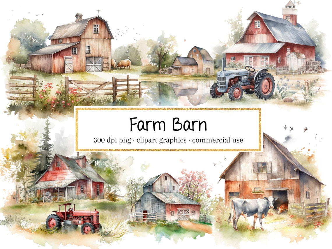 Farm Barns Clipart PNG Bundle, Farmhouse PNG, Farmhouse Clipart ...