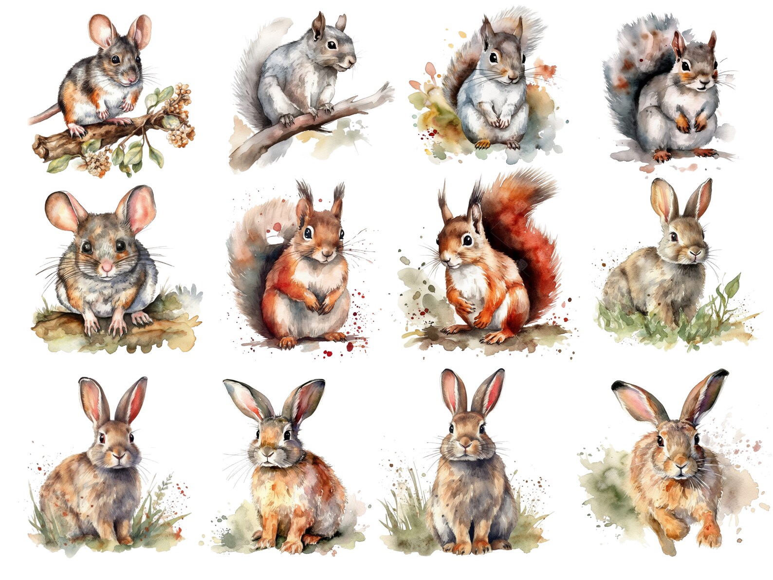 Woodland Animals Clipart PNG, Watercolor Animal Clipart, Watercolor ...