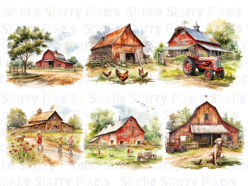 Farm Barn Clipart Watercolor, Farmhouse Clipart, Farmhouse Clip Art ...