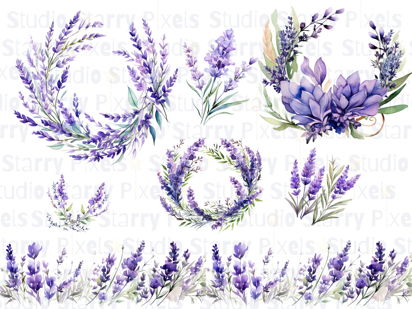 Watercolor Lavender Wreaths, Lavender Clipart, Floral Frame PNG ...
