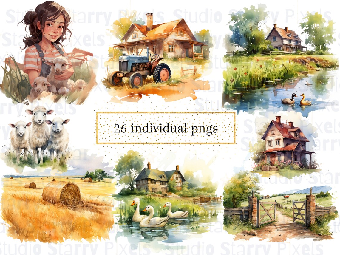 Farm Animals Clipart Watercolor, Farm Animals PNG, Farm Watercolor ...