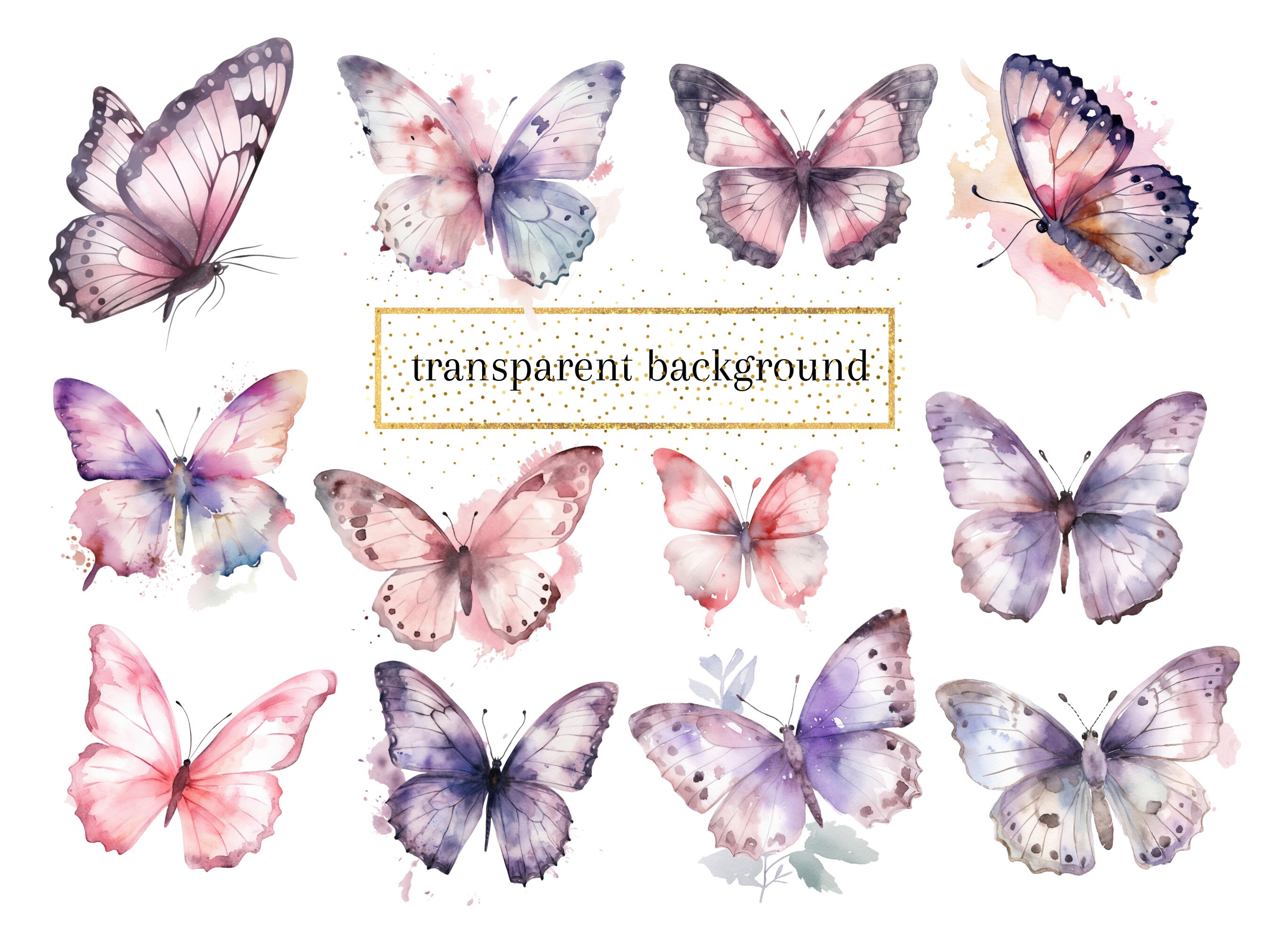 Watercolor Clipart Butterfly, Pink Butterfly Clipart, Purple Butterfly ...