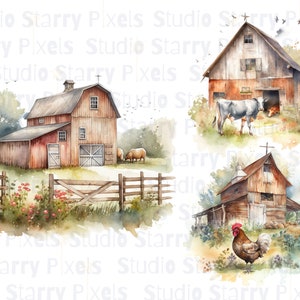 Farm Barns Clipart PNG Bundle, Farmhouse PNG, Farmhouse Clipart ...