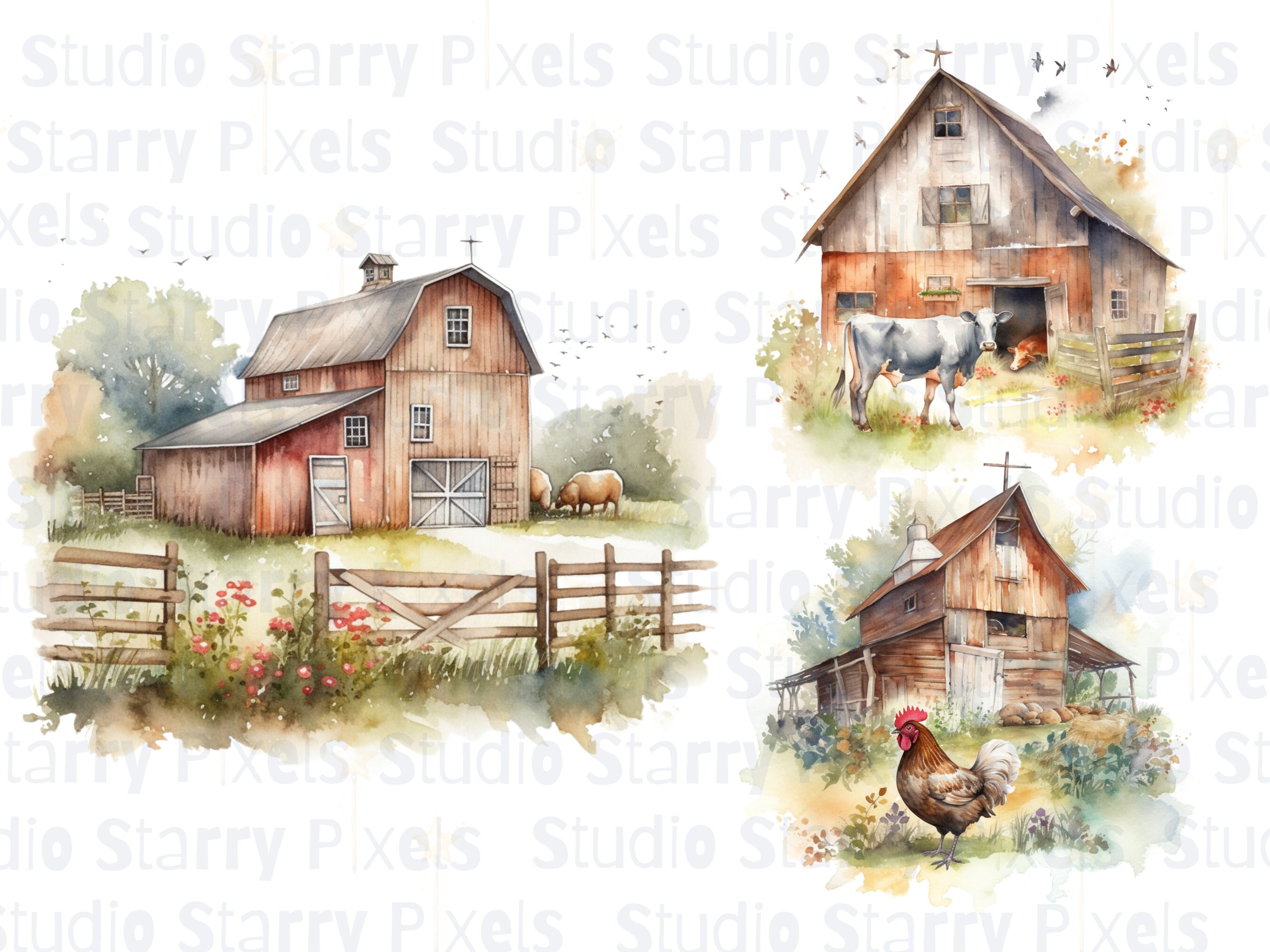 Farm Barns Clipart PNG Bundle, Farmhouse PNG, Farmhouse Clipart ...
