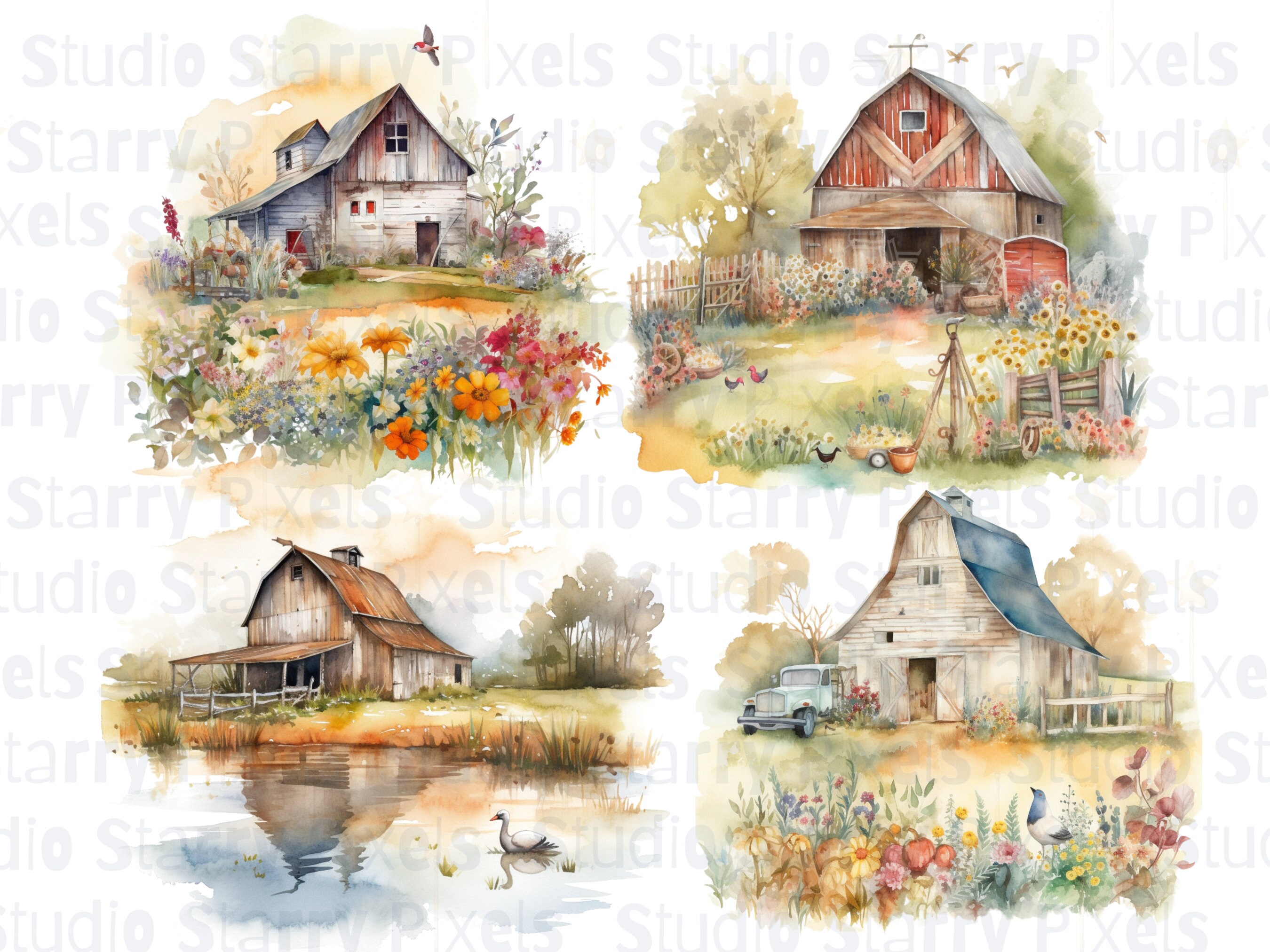 Farm Barns Clipart PNG Bundle, Farmhouse PNG, Farmhouse Clipart ...