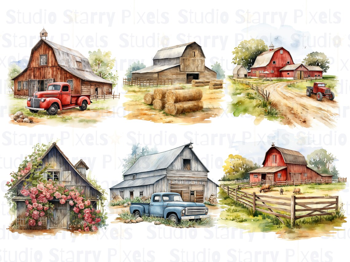 Farm Barn Clipart Watercolor, Farmhouse Clipart, Farmhouse Clip Art ...