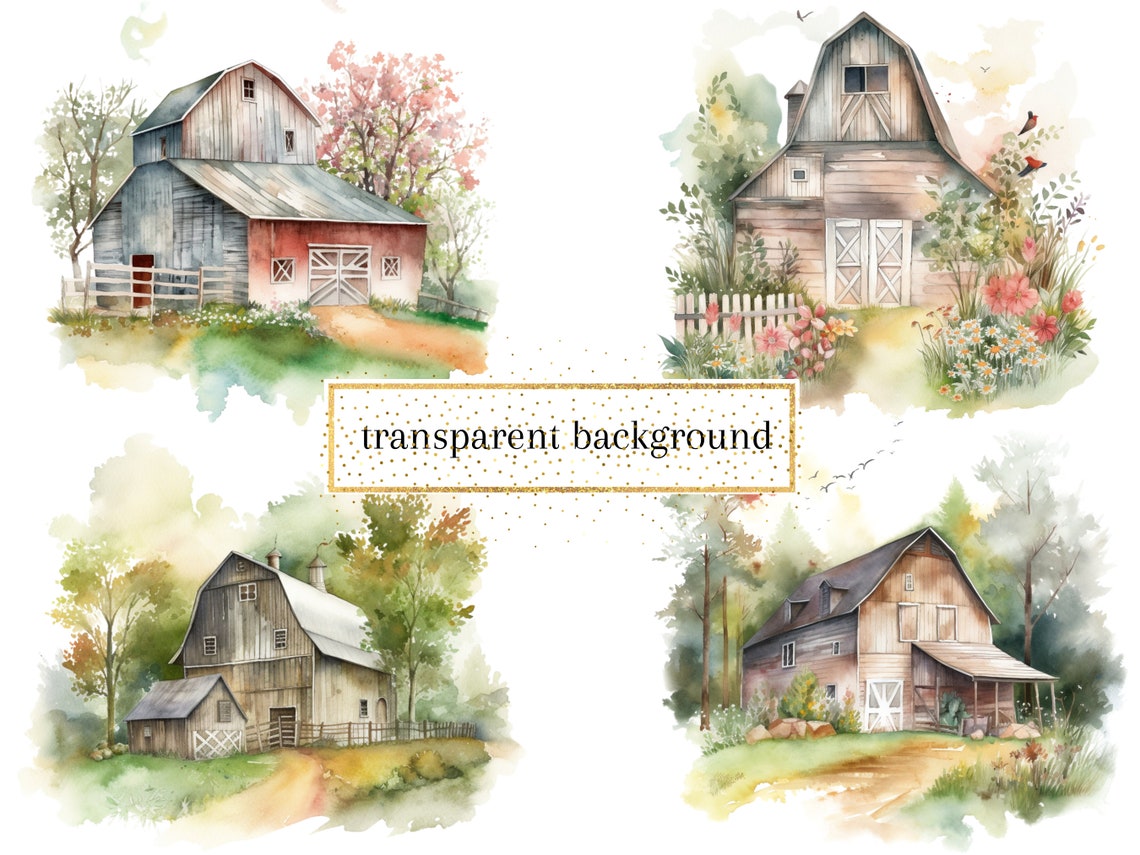 Farm Barns Clipart PNG Bundle, Farmhouse PNG, Farmhouse Clipart ...