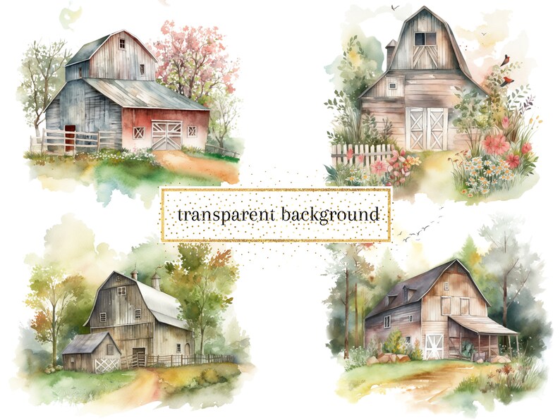 Farm Barns Clipart PNG Bundle, Farmhouse PNG, Farmhouse Clipart ...