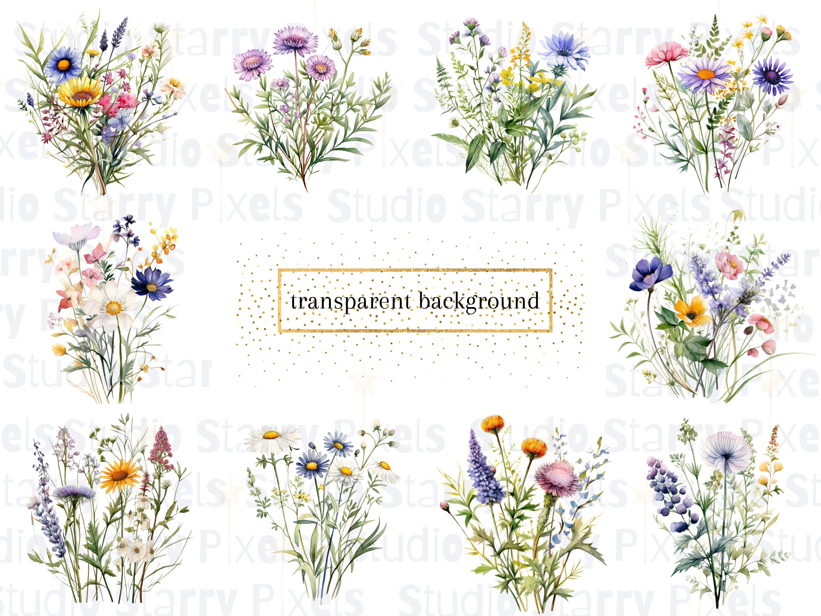Wildflowers Clipart, Wild Flower Clip Art, Wildflower Bunch PNG, Floral ...