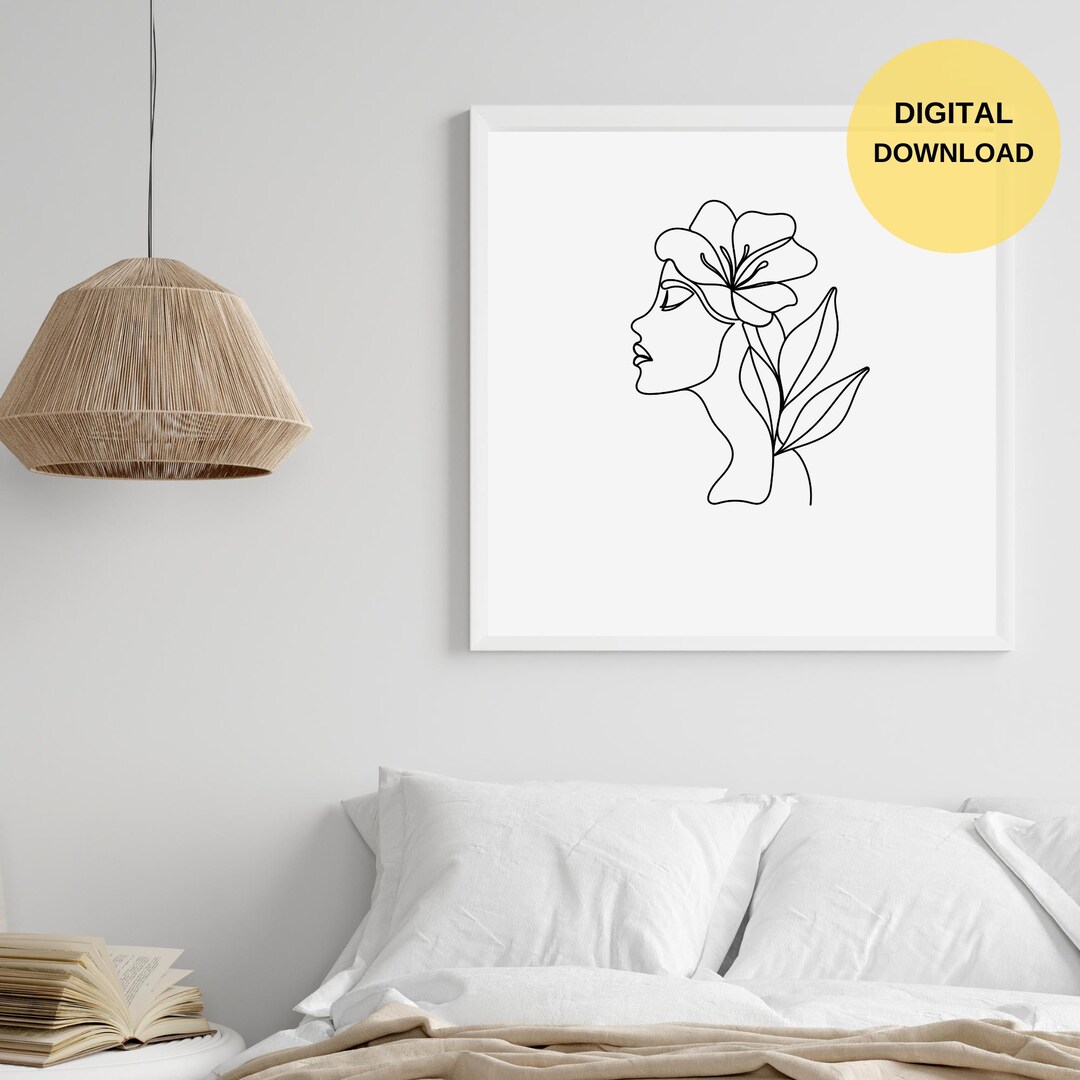 Woman Line Art Print, Minimalist Feminine One Line Wall Home Decor ...