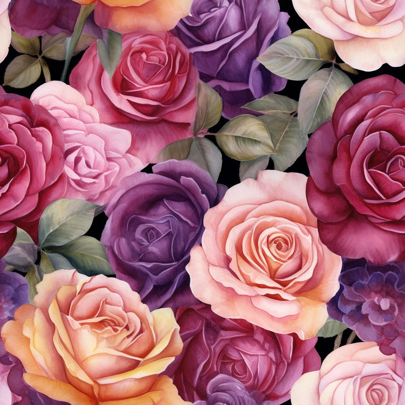 8 Watercolour Rose Flower Patterns Seamless Digital Flower Patterns ...