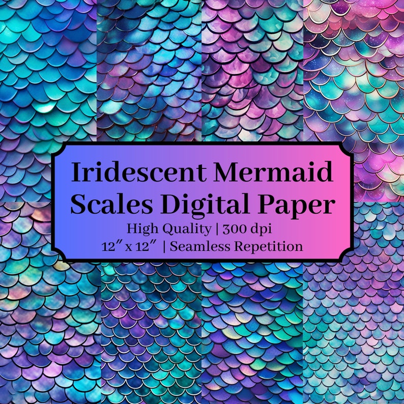 8 Iridescent Mermaid Scales Digital Paper Styles Mermaid Paper Seamless ...