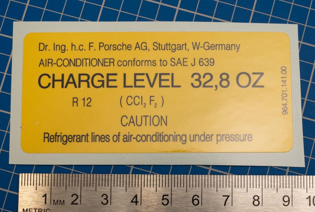 Porsche A/C Charge Level Engine Bay Decal for Porsche 911 (964) (89-94 ...
