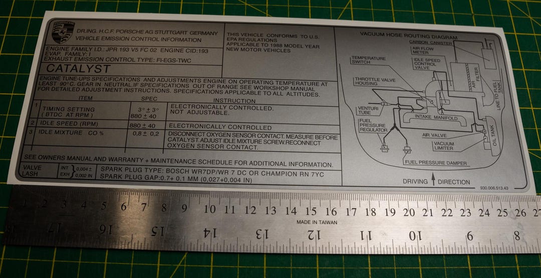 1988 Porsche 911 Catalytic Coverter Decal for 1988 Non-california ...