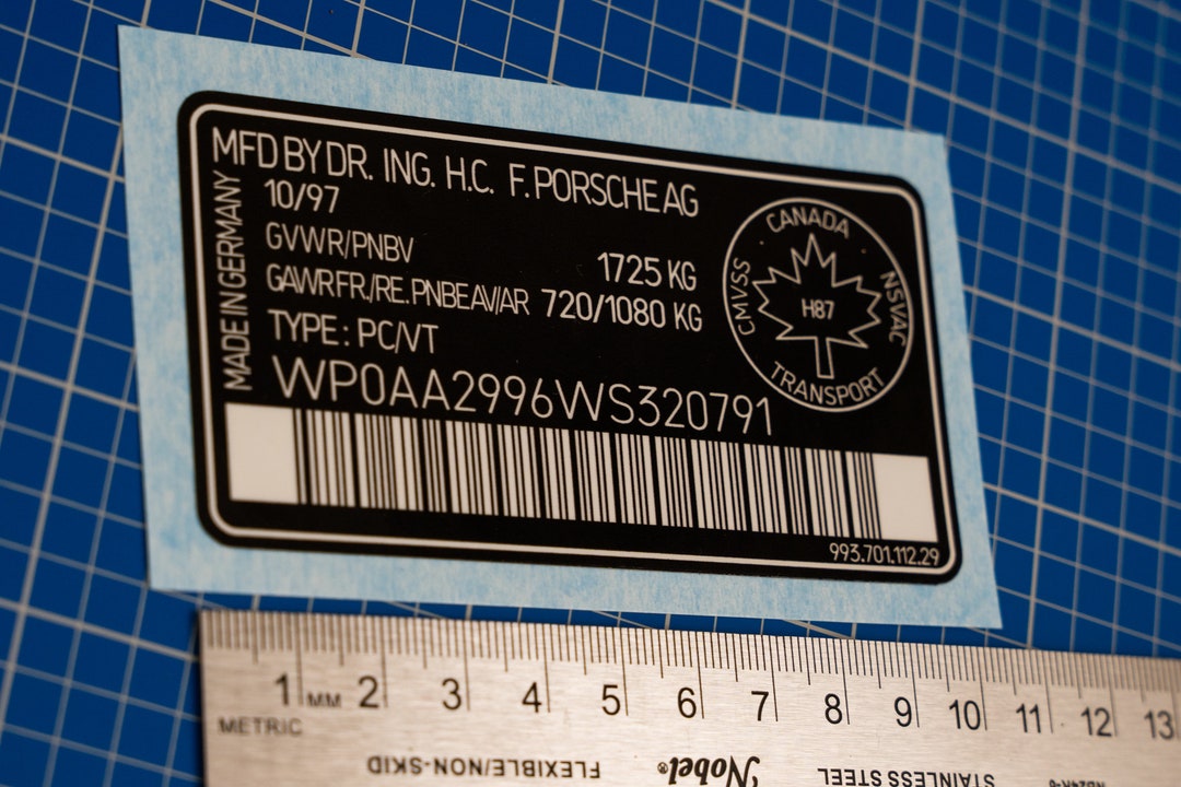 Porsche Door Jamb VIN Replacement Decals 993 Canadian Model ...