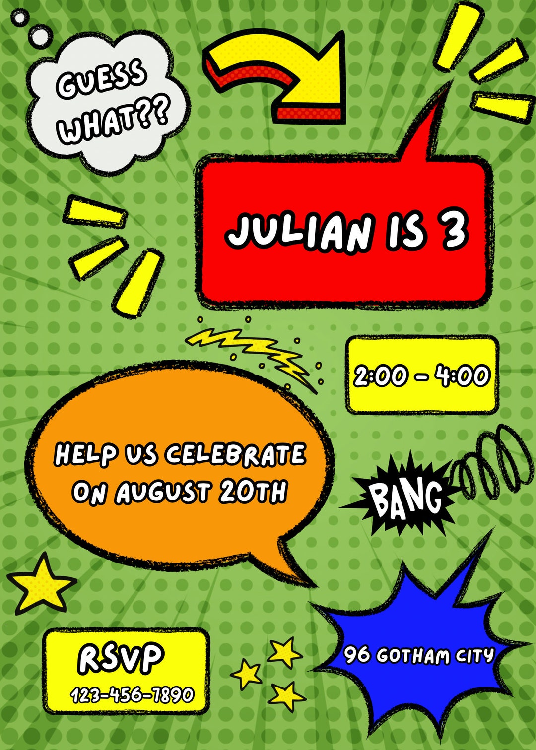 Comic Book Birthday Party Invitation Etsy comic-book-birthday-party-invitation-etsy