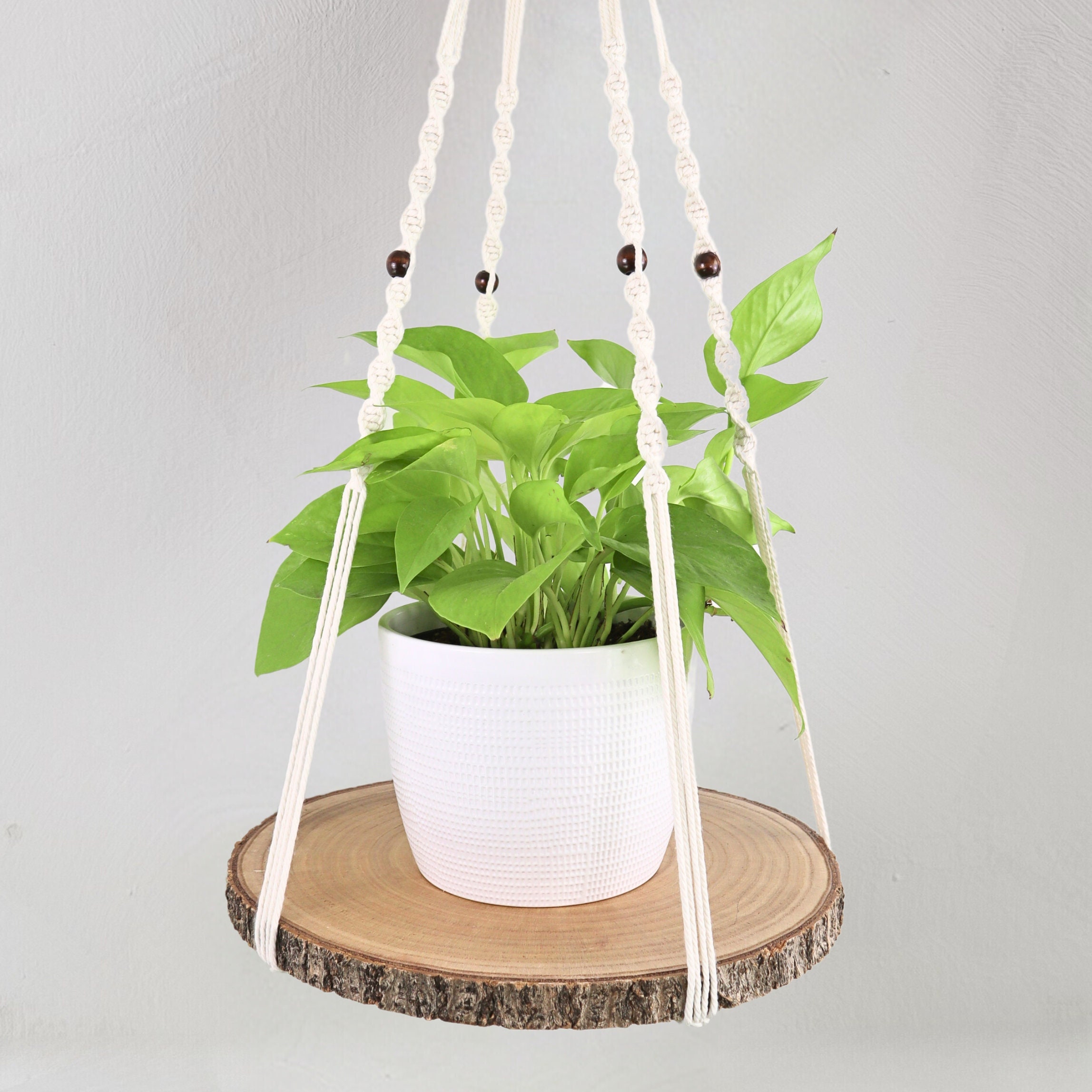 Macrame Plant Hanger Shelf - Floating Plant Shelf - Rustic Plant Hanger ...