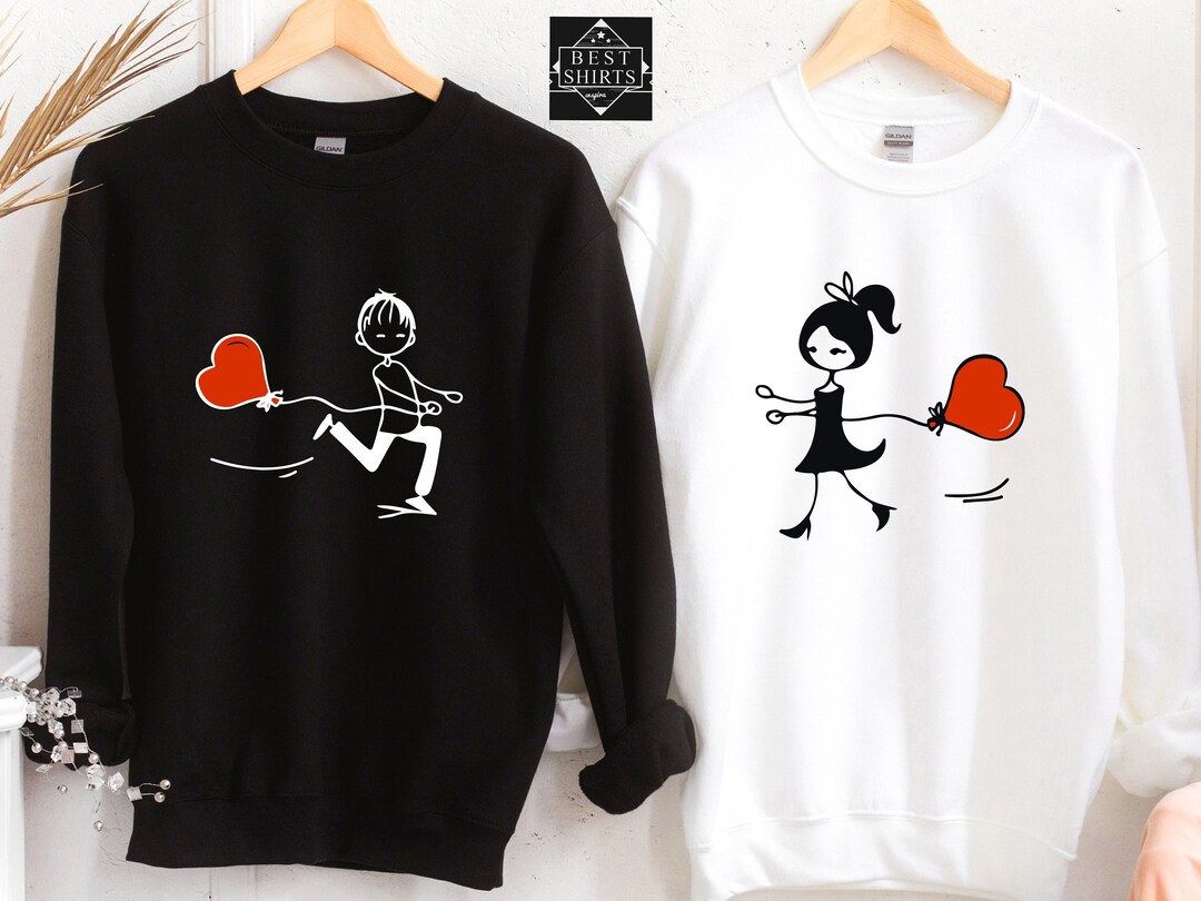 Couple Matching T-shirt With Heart Balloons, Gift for Lovers, Valentine ...