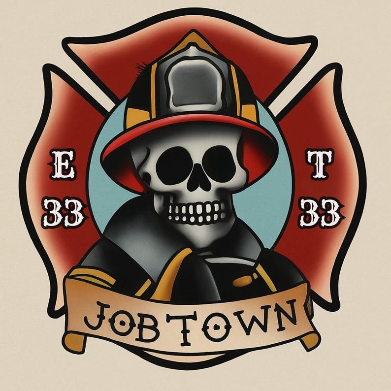 Customizable Firefighter Tattoo Sticker: American Traditional Skeleton ...