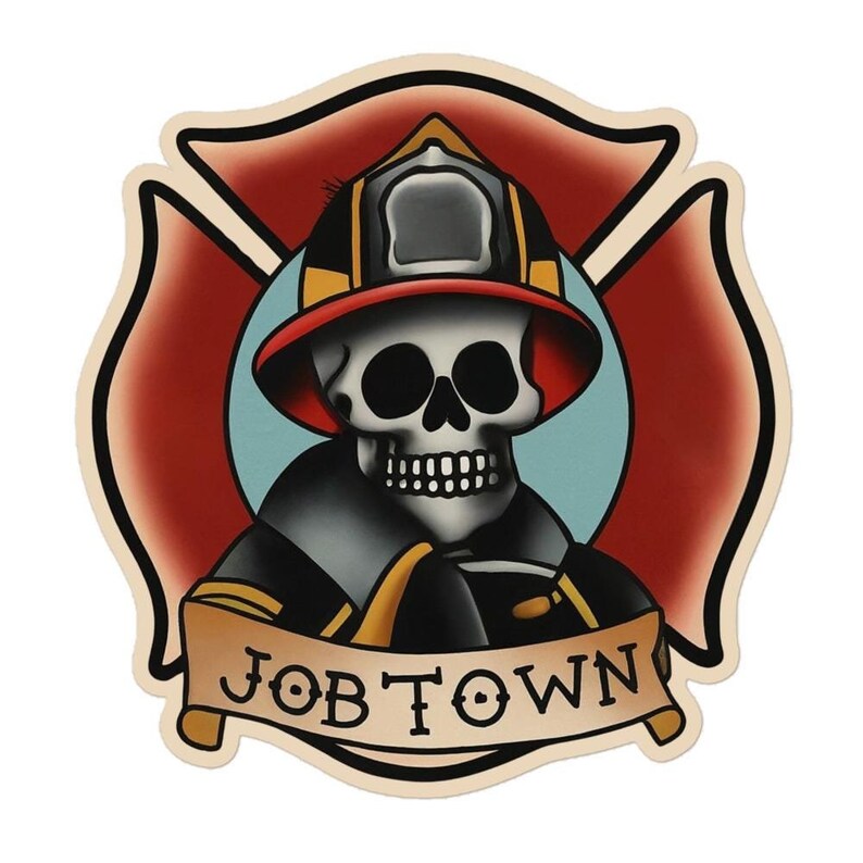 Customizable Firefighter Tattoo Sticker: American Traditional Skeleton ...
