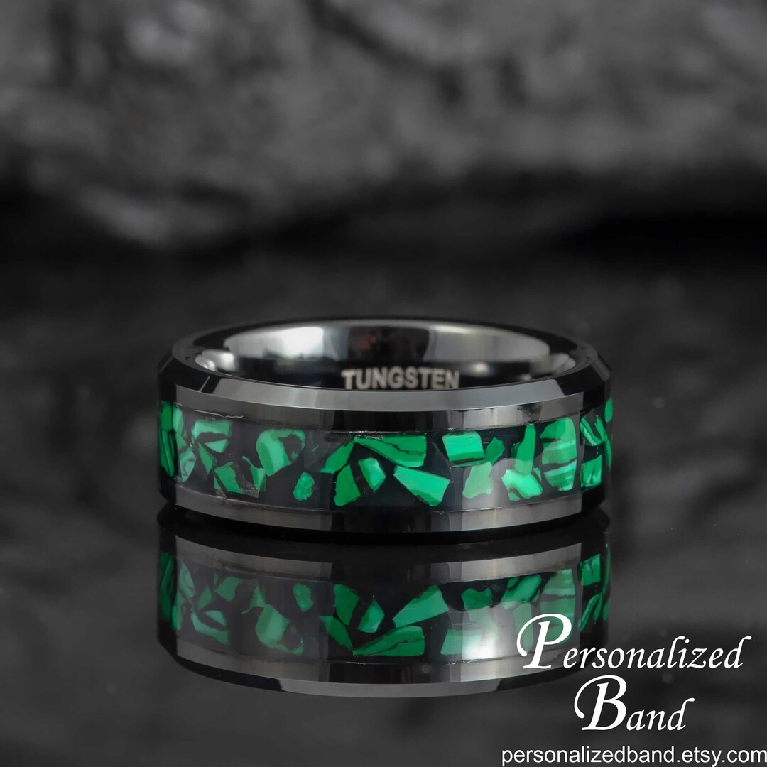 Malachite Ring for Men, Malachite Wedding Ring Man, Comfort Fit Promise Ring, Engagement Band ...