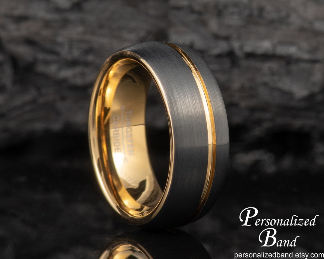 Personalized Men's Wedding Ring, Custom Engraved Wedding Band, Black ...