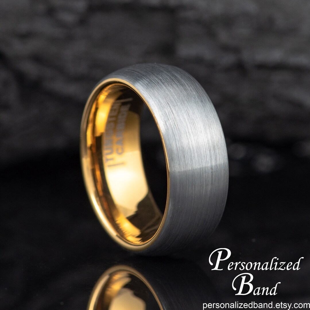 Classic Gold Wedding Band for Men, His Anniversary Tungsten Ring ...
