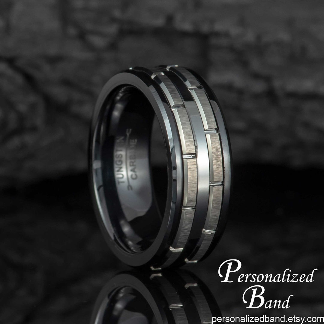 Two Tone Brick Pattern Tungsten Wedding Ring for Man, Comfort Fit ...