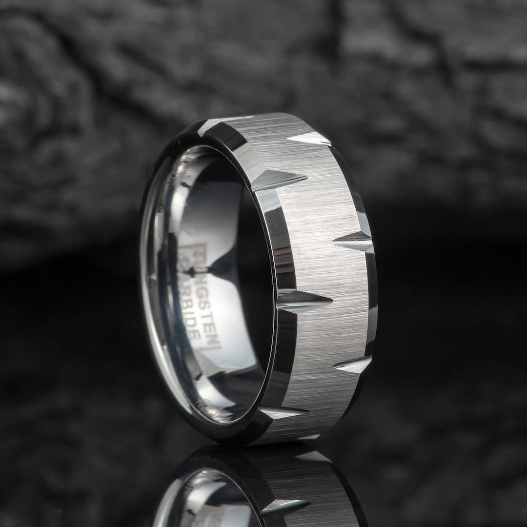 Men's Tungsten Modern Wedding Ring, Wedge Cut Design Comfort Fit ...