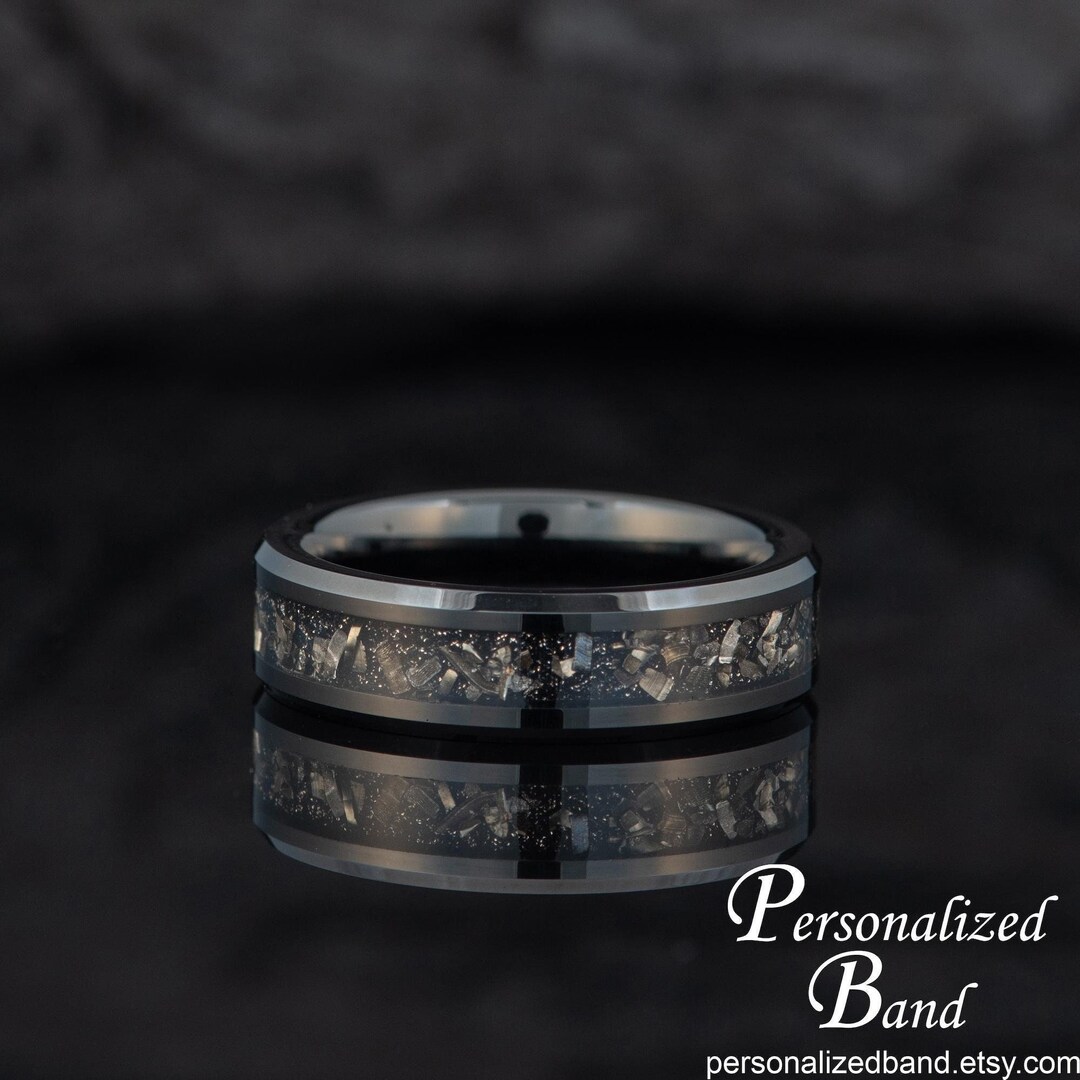 Meteorite Ring, Tungsten Wedding Ring With Meteorite Inlay, Black ...