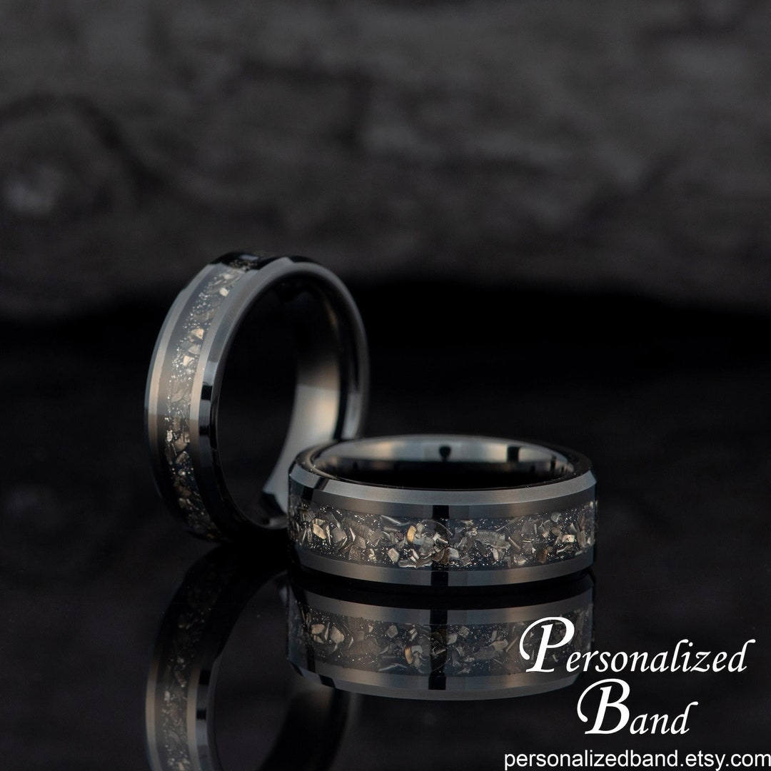 Meteorite Ring, Tungsten Wedding Ring With Meteorite Inlay, Black ...