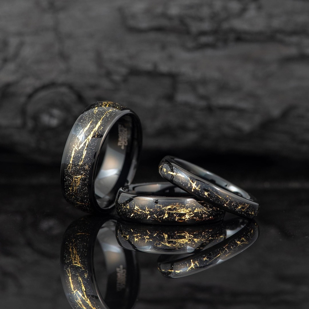 Personalized Tungsten Wedding Band, Meteorite Galaxy Ring, Cosmic Ring ...