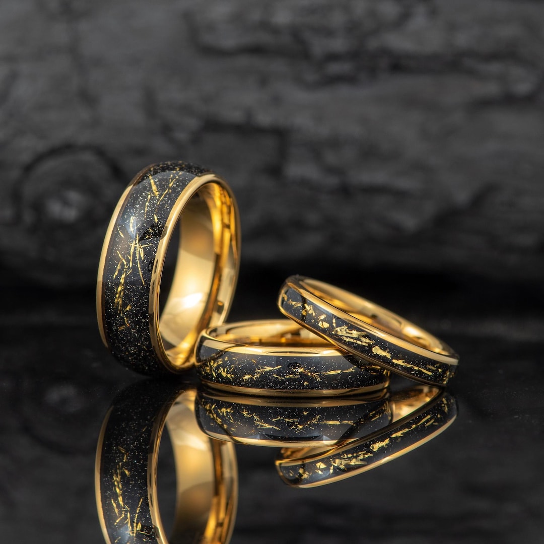 Personalized Tungsten Wedding Band Cosmic Galaxy Ring, Galaxy Meteorite ...