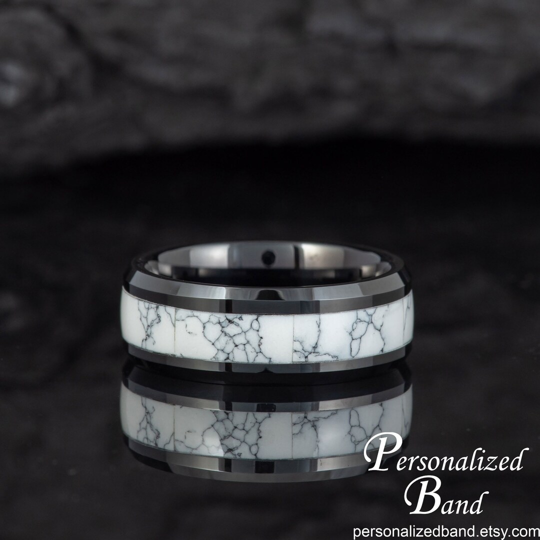 White Turquoise Ring, Tungsten Ring Men, Wedding Bands for Men ...