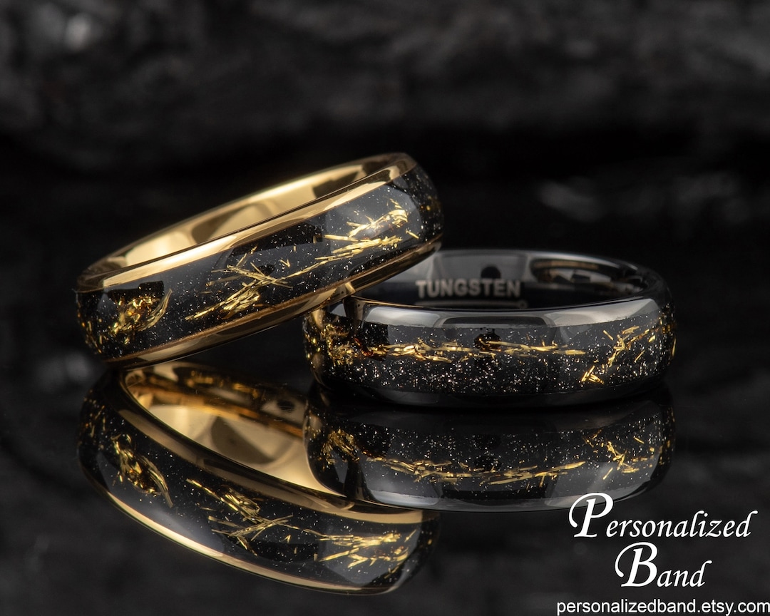 Personalized Tungsten Wedding Ring, Cosmic Galaxy Ring, Wedding Band ...