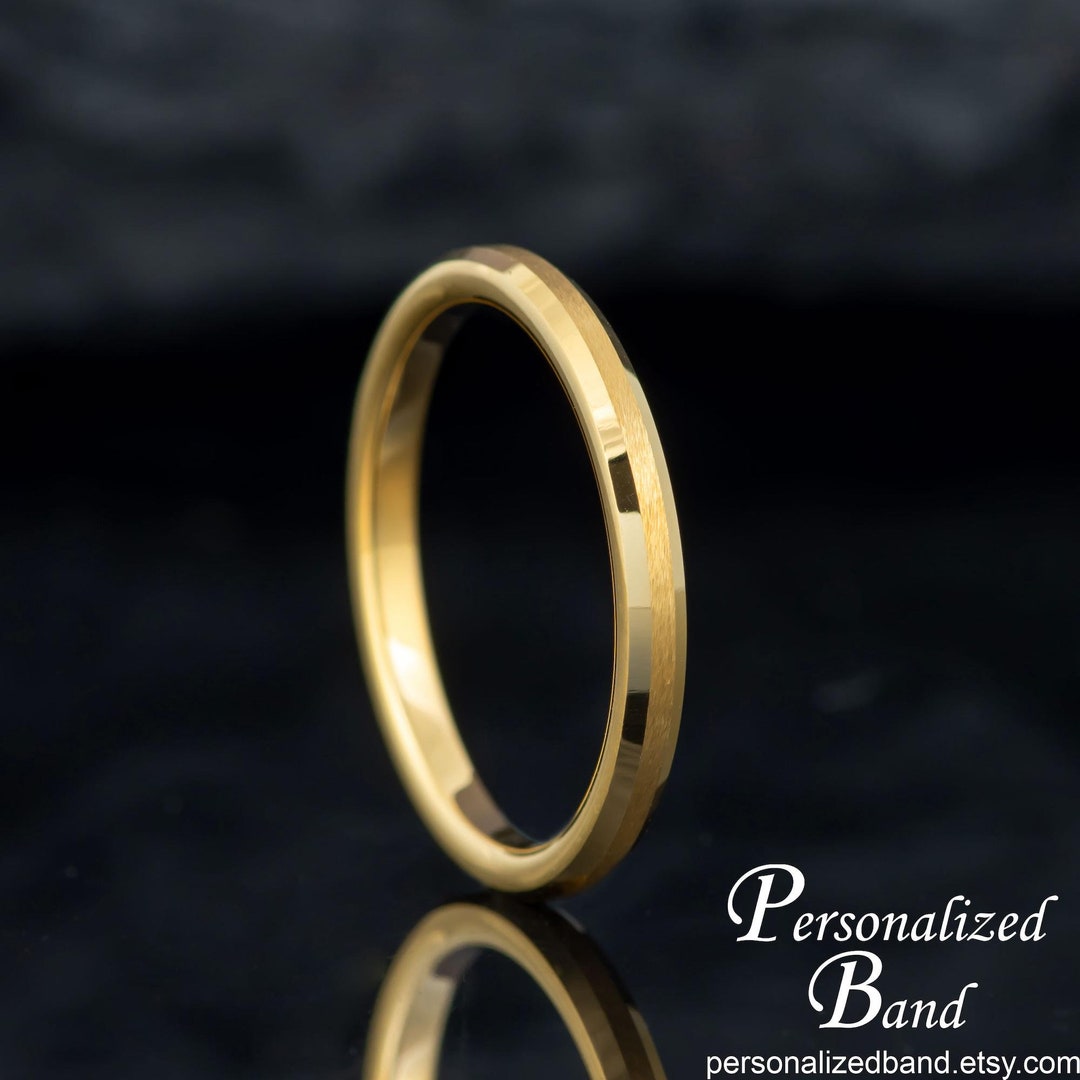 Classic Brushed Gold Tungsten Wedding Ring, His and Hers, Matching ...
