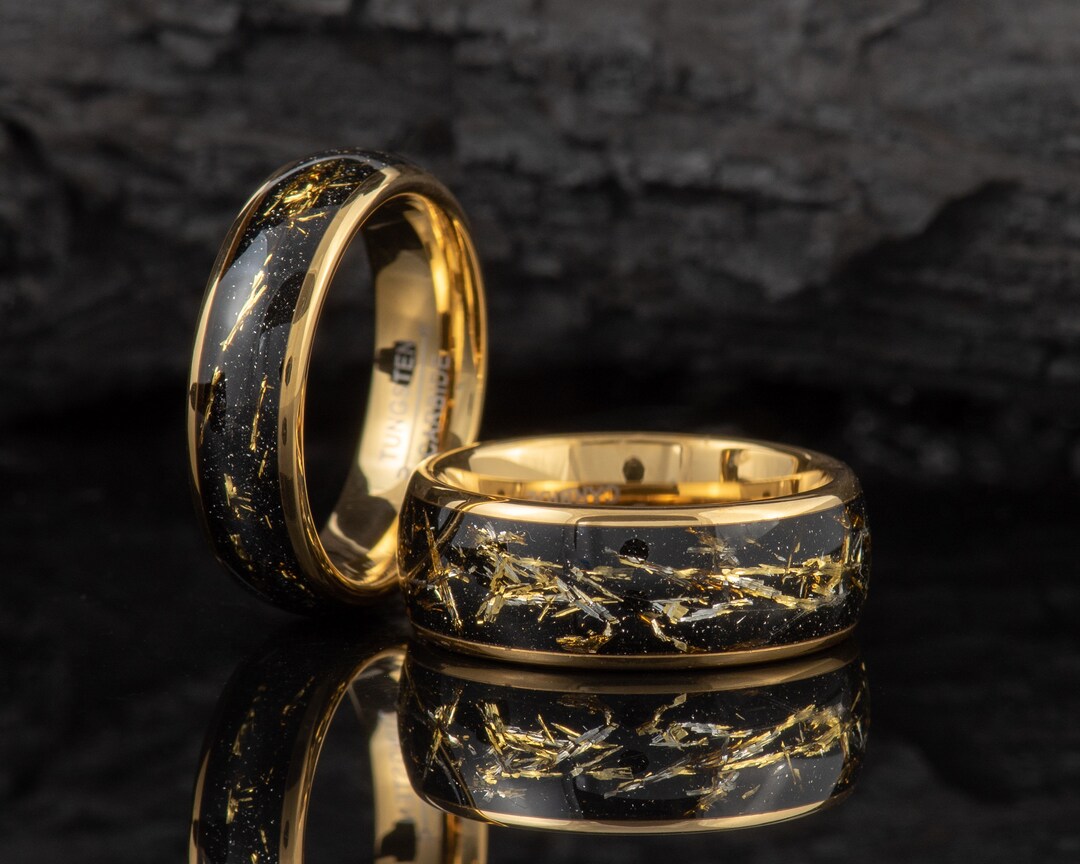 Personalized Tungsten Wedding Band Cosmic Galaxy Ring, Galaxy Meteorite ...